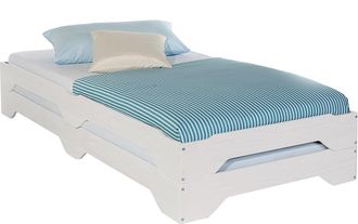 IDIMEX Stapelbett 2er Set G&auml;stebett Ronny Einzelbett Stapelliege Kiefer massiv wei&szlig; Bett 90x200 cm Kinderbett Jugendbett