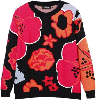 Desigual Femme, Pulls, Multicolore, Taille: 44 FR Floral Print Pullover Sweater Long Sleeve Knit