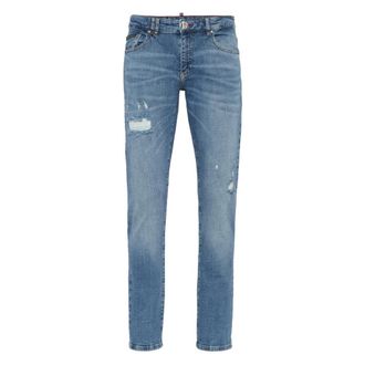 Philipp Plein Homme, Jeans, Bleu, Taille: W33 Destroyed Super Straight Cut Jeans