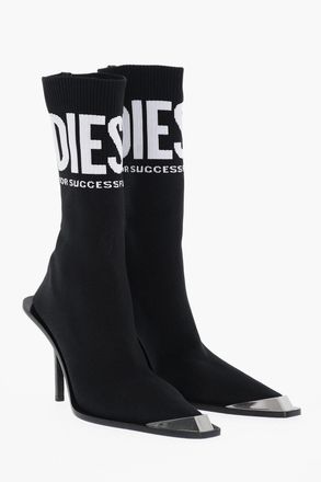 Diesel Sock-Stiefeletten D-TONA aus Textil mit kontrastierendem Logo und 10cm Metallspitze Diesel
