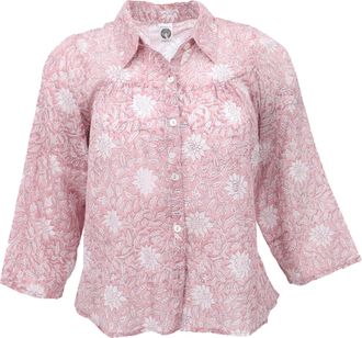 Guru Shop Handbedruckte Bohobluse, Luftige Baumwollbluse - Rosa, Damen, Baumwolle, Size:L