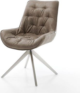 DELIFE Esszimmerstuhl Taimi-Flex Mikrofaser Taupe Vintage Kreuzgestell breit Edelstahl, Esszimmerst&uuml;hle