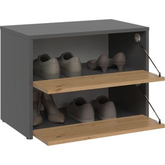 MODO Modo - Schuhschrank mit 2 B&ouml;den, Eiche Anthrazit, handgefertigt f&uuml;r Home Office
