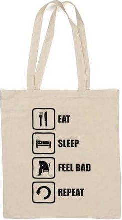 Generic Sac fourre-tout en coton naturel avec slogan « Eat Sleep Feel Bad Repeat » Blanc