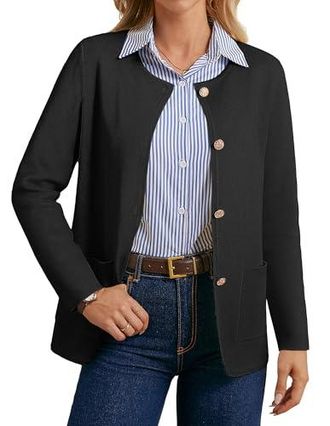Grace Karin Cardigan en tricot pour femme, coupe r&eacute;guli&egrave;re, &agrave; manches longues, col rond, boutonn&eacute;, pour lhiver, Noir, L