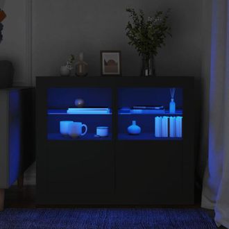 vidaXL Armoires lat&eacute;rales et lumi&egrave;res led 2 pcs noir bois ding&eacute;nierie Vidaxl