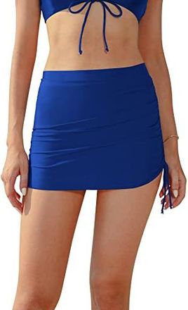 SHEKINI Jupe de Bain Femmes Bikini Jupette Elégant Slim Jupe Courte Summer Beach Maillots de Bain Femme Ruched Jupe de Bain Sport(S, A-Bleu Royal)