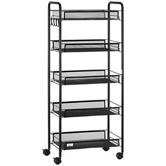 HOMCOM Chariot à 5 Niveaux Chariot de Cuisine et de Salle de Bain avec paniers desserte à roulettes de Rangement roulante 45 x 26,5 x 106 cm Noir