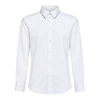 Burberry Chemise en coton popeline coupe classique avec garniture Check - Homme - Chemises - Blanc - Taille: XL
