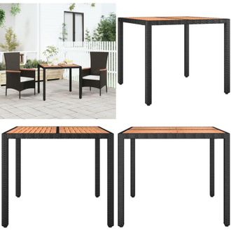 vidaXL Gartentisch mit Holzplatte Schwarz Poly Rattan & Akazienholz - Gartentisch - Outdoor M&ouml;bel - Gartenm&ouml;bel - Esstisch - Balkonm&ouml;bel - Home & Living