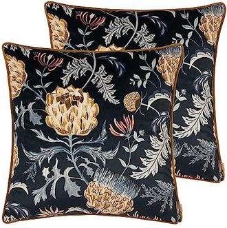 Evans Lichfield Chatsworth Artischoke Velvet Piped Polyester Filled Cushion Twin Pack