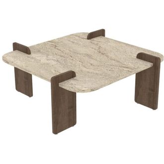Hanah Home Table basse en bois Afrolli - 90 x 90 x 35 cm - Travertin