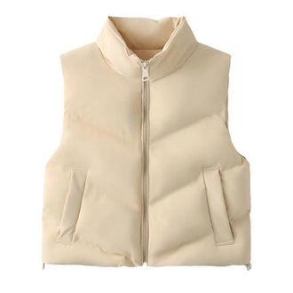 Generic Gilet en coton &agrave; col montant pour femme - Automne et hiver, blanc, XS