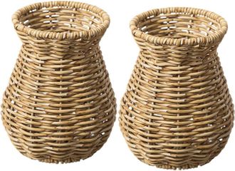 PartyKindom 2stücke Handgewebte Kunststoff-vasen Im Vintage-landhausstil Künstliche Rattan-blumenvase Für Wohnzimmer Schlafzimmer Küche Dekorativer Tisch Regalsch