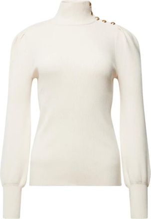 Ralph Lauren Femme, Pulls, Beige, Taille: 42 FR Pull &agrave; Col Montant Orn&eacute; de Boutons