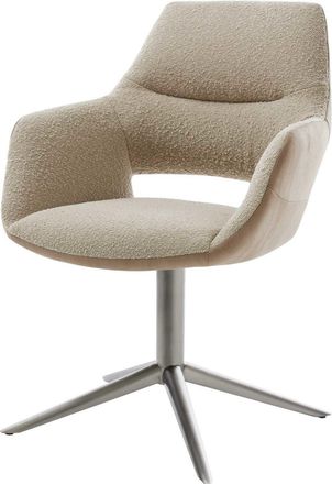 DELIFE Esszimmerstuhl Yago-Flex mit Armlehnen Fußkreuz Graphit Materialmix Schlamm 360° drehbar Wippfunktion Taschenfederkern