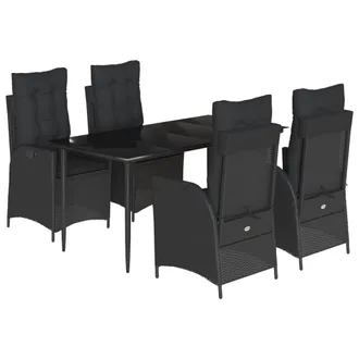 vidaXL Set Da Pranzo Da Giardino 5 Pz Nero Con Cuscini In Polyrattan - Vidaxl