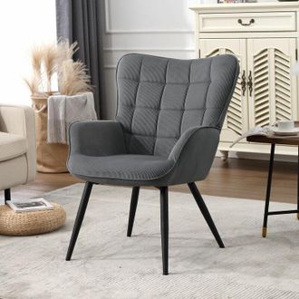 Woltu Relaxsessel Fernsehsessel Polsterstuhl mit Cordbezug Metallbeine Armsessel Loungesessel f&uuml;r Wohnzimmer Schlafzimmer Arbeitszimmer, Dunkelgrau