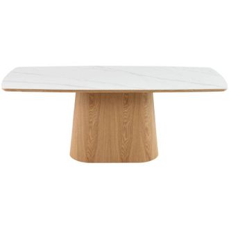 DRAWER Table &agrave; manger 8 personnes effet marbre et bois - Bois clair - RENO
