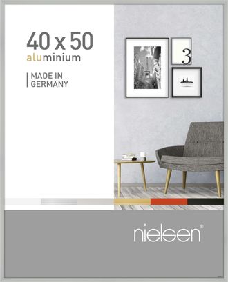 Nielsen Design Bilderrahmen, 40 x 50 cm, Aluminium, Silber matt, Posterrahmen zum Aufhängen im Hoch- & Querformat, Echtglas, Pixel