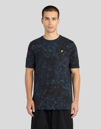 Lyle & Scott Ls T-Shirt mit digitalem Animal-Print und Schriftzug in Dunkelmarineblau
