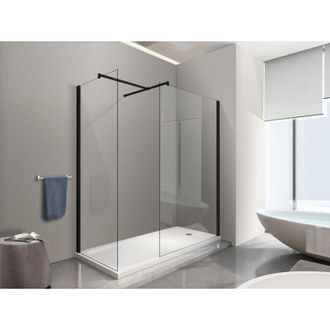 Nala Nala - Paroi De Douche Angulaire type walk-in 8MM Avec Verre Transparent Cadre Noir Mat 100X80