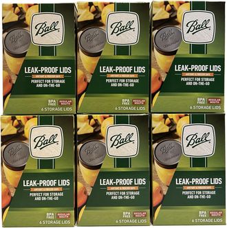Ball Einmachglas-Kappen - auslaufsichere Deckel mit normaler Öffnung (Standardgröße) Packung mit 6 Boxen für insgesamt 36 auslaufsichere Deckel (36)