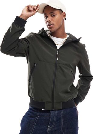 Only & Sons Bomber zippé en tissu softshell à capuche - Vert foncé