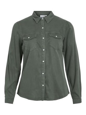 Vila Vila Vibista Denim Shirt/Su-Noos Chemise en Jean, Vert Canard, XL Femme