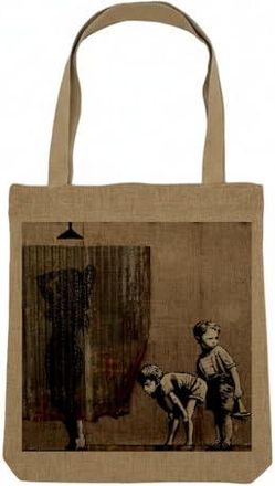Fabulous Sac Shopping Tote Bag Aspect Lin - Banksy Voyeur Enfant Street Art Graffiti - Sac de Courses Toile Epaisse 360g Beige Naturel Cabas Port&eacute; Epaule Solid