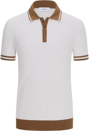 Gran Sasso Feinstrick-Poloshirt mit Zopfmuster und Kontraststreifen in