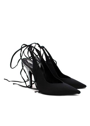 The Attico Black Venus Crystal Embellished Slingback Heels Size 39.5