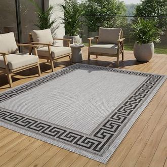 Tapiso Melissa Tapis Ext&eacute;rieur Int&eacute;rieur Terrasse Balcon Salon Cuisine Moderne Gris Noir Mouchet&eacute; Bord&eacute; Zigzag Aspect Sisal R&eacute;sistant aux Intemp&eacute;ries Oeko-TE