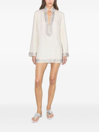 Tory Burch Crystal-Embellished Linen Tunic - Ivory