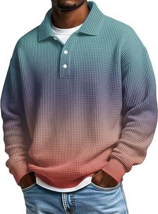 Generic T-shirt &agrave; manches longues pour homme - Polo &agrave; col montant boutonn&eacute; - Coupe r&eacute;guli&egrave;re - Pull dext&eacute;rieur respirant - T-shirt d&eacute;contract&eacute; basique uni - H