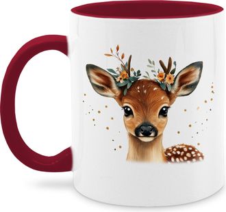 Shirtracer Tasse Tassen 325ml - S&uuml;&szlig;es Reh mit Blumen Tracht Hirsch Geschenke Waldtier Geschenk Rehkitz I Volksfest - 325 ml - Bordeauxrot - hirschmotiv kaffeetas