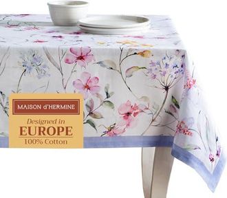 Maison d'Hermine Nappe 100 % coton, lavable, carr&eacute;e, d&eacute;corative, pour cadeau de f&ecirc;te des m&egrave;res, buffet et camping, motif floral d&eacute;t&eacute;, printemps/&eacute;t&eacute;, 140 x 180 cm