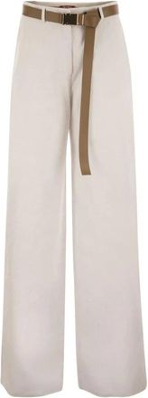 Max Mara Femme, Pantalons, Beige, Taille: 44 FR Pantalon Large Ceintur&eacute; en M&eacute;lange de Lin