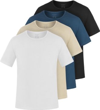 Normani Herren 2/4er Set T-Shirts aus Bio-Baumwolle (GOTS) und Elasthan Basic Heavy Cotton Rundhals Kurzarm Baumwoll-Shirt einfarbig für Männer Farbe Beige/Ma