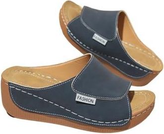 Generic Claquettes confortables avec soutien de la voûte plantaire - Sandales femme couleur unie - Respirantes (Dark blue,42)