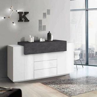 Dmora Kommode Milo, Küchen-Sideboard mit 3 Türen und 3 Schubladen, Wohnzimmer-Buffet, 100 % Made in Italy, 160 x 45 x 86 cm, glänzendes Weiß und Schiefer