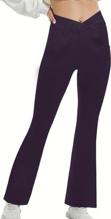 Generic Pantalon de yoga &eacute;vas&eacute; avec poches pour femme - Pantalon de yoga taille haute &agrave; jambes larges pour femme, extensible, pour le travail, la gym, le jogg
