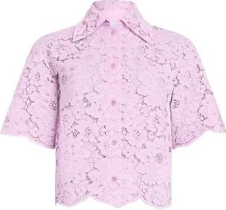 Patou Femme, Blouses et Chemises, Rose, Taille: 38 FR Lace Short-Sleeves Shirt