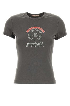 Marni Logo-Print Cotton T-Shirt - Gray