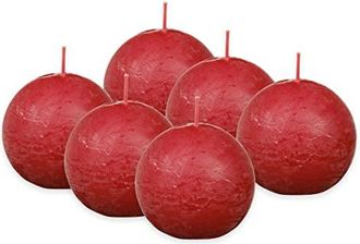 Bolsius Bolsius Rustik Kugelkerze - Rot - 6 Stück - Ø 7.6 cm - Dekorative Kerze - Länge Brenndauer 25 Stunden - Unparfümierte - Enthält Natürliches Pflanzenwa