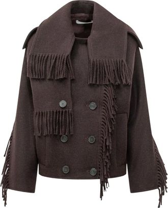 Iro Veste crois&eacute;e audacieuse &agrave; franges - Femme - Manteaux - Brun - Taille: 34 FR