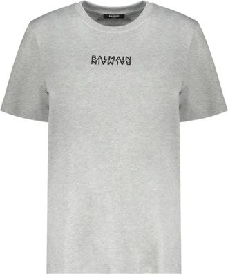 Balmain Femme, Tops, Gris, Taille: 38 FR Logo T-shirt