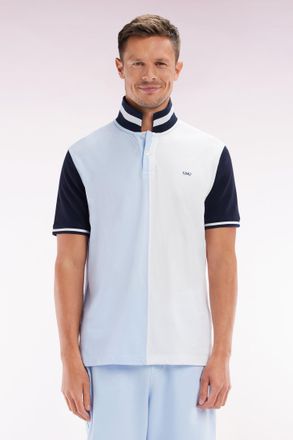 Eden Park Polo &Agrave; Manches Courtes En Coton Bicolore Ciel Et Blanc Coupe D&eacute;contract&eacute;e