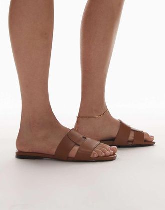 & Other Stories Flache, eckig geschnittene Leder-Sandalen in Braun-Neutral