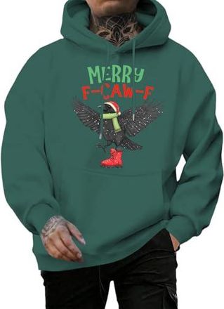 Generic Sweat &agrave; capuche de No&euml;l amusant pour homme - Pull &agrave; capuche d&eacute;contract&eacute; &laquo; Merry Christmas Raven &raquo;, vert fonc&eacute;, XXL